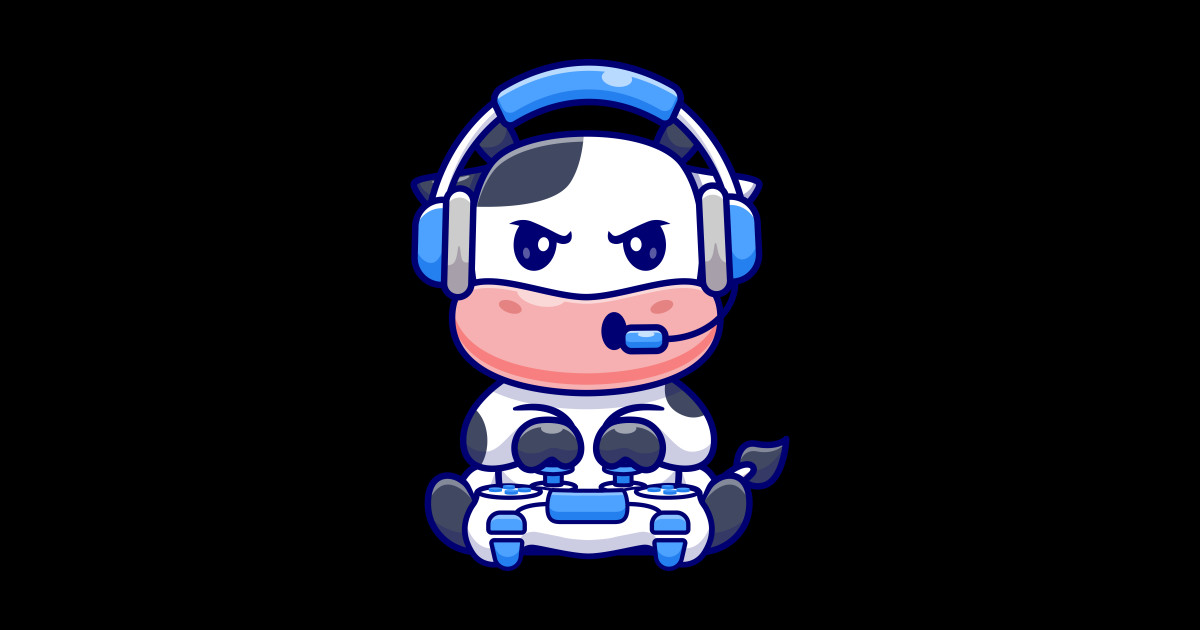 Cute Baby Cow Gaming Cartoon - Cute Baby Cow Gaming Cartoon - Sticker ...