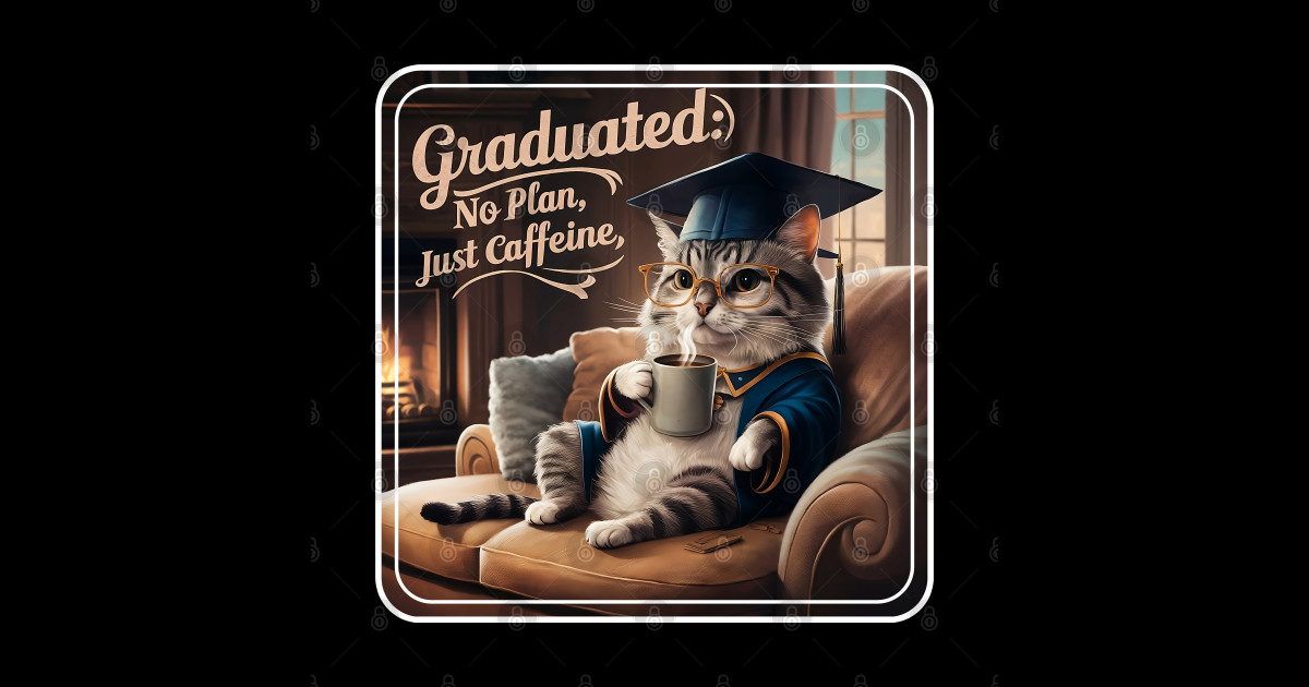 Graduation Cat - No plan, just caffeine - Graduation - Sticker | TeePublic