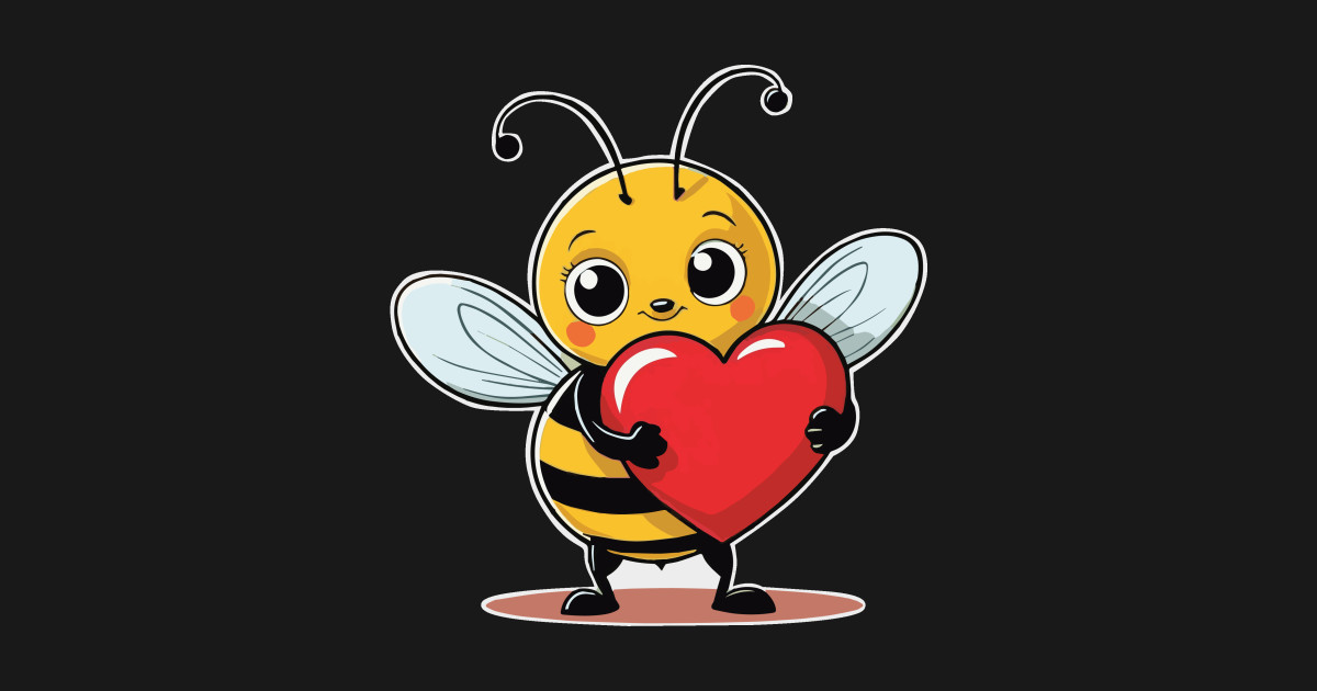 Bee My Valentine: Cute Cartoon Bee Hugging a Red Heart - Bee My ...