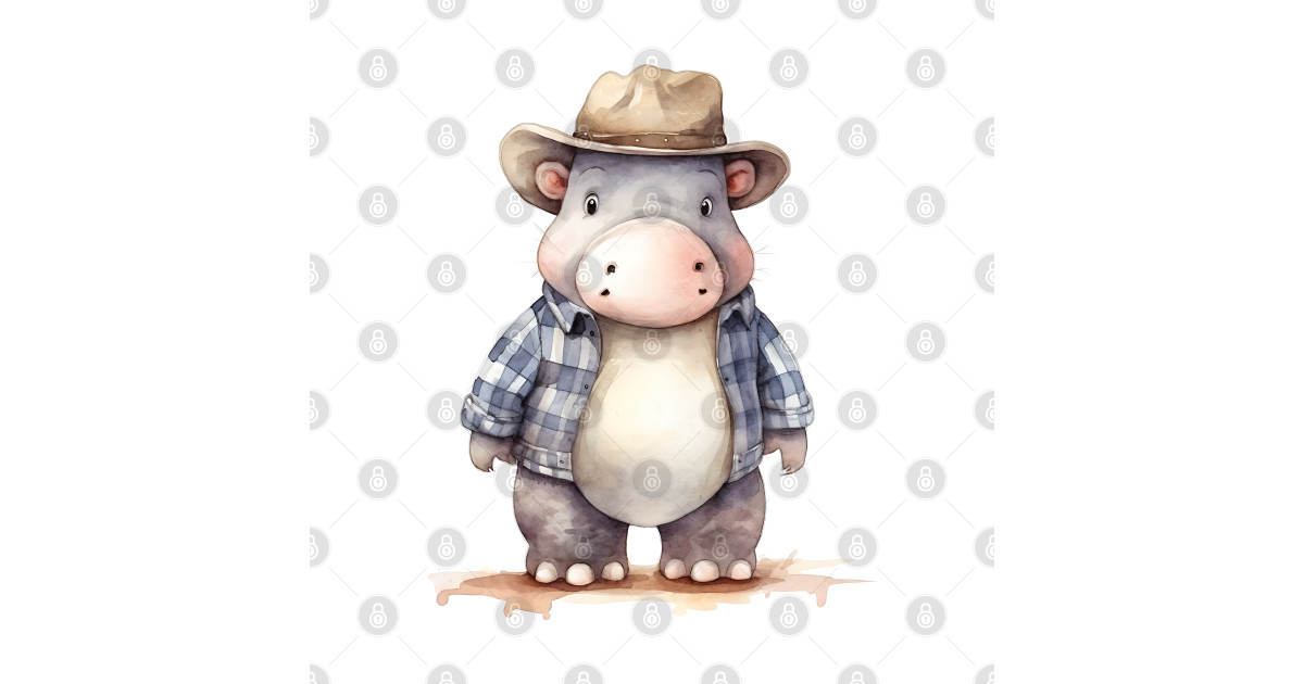 Hippopotamus Wearing a Cowboy Hat - Hippo - T-Shirt | TeePublic