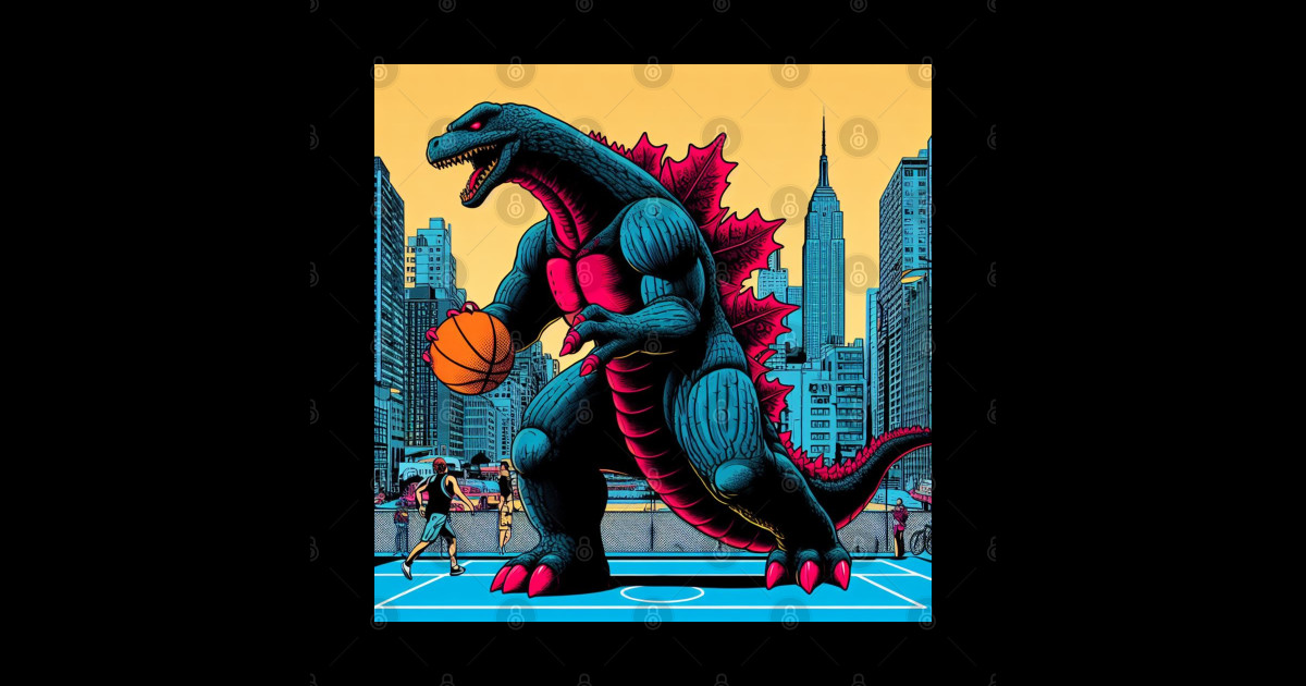Godzilla In New York City Basketball Fan Sticker Teepublic