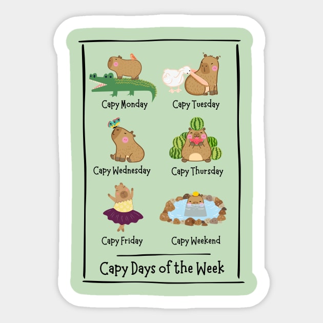 Capy Days of the Week - Capybara - Sticker | TeePublic