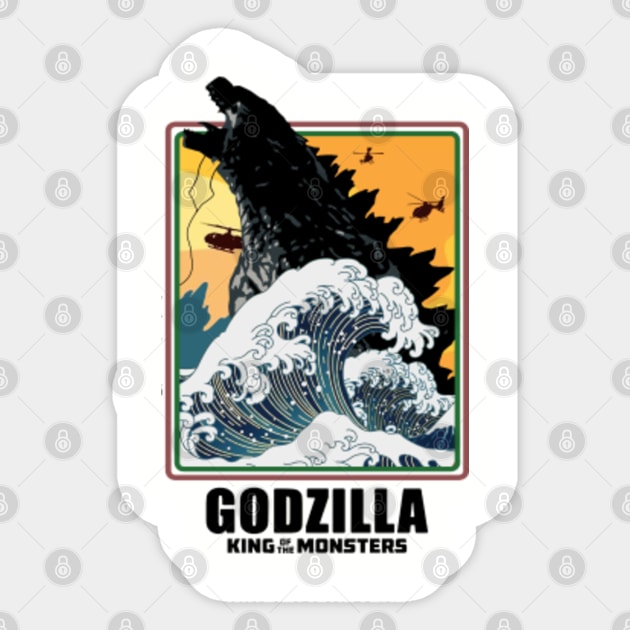 giant monsters big wave - Godzilla Merchandise - Sticker | TeePublic