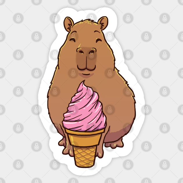Capybara Strawberry Ice Cream Cone - Capybara - Sticker | TeePublic