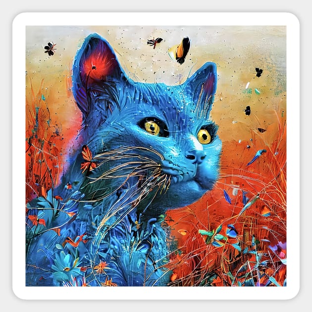 Blue cat - Animal - Sticker | TeePublic