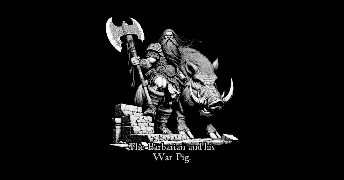 The Barbarian And His War Pig - Barbarian - Sticker | TeePublic