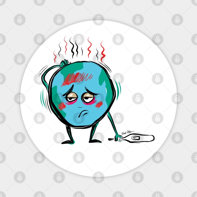 Cartoon Illustration of a sick world - Earth - Magnet | TeePublic