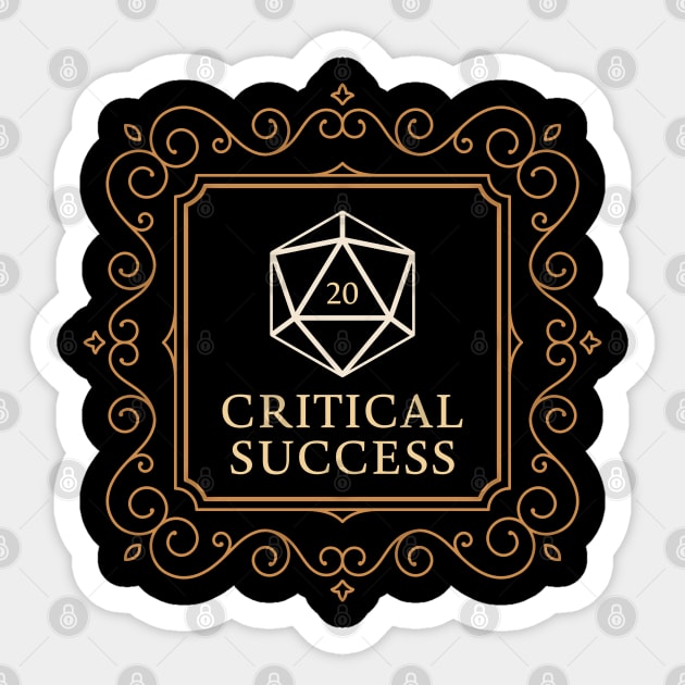 Critical Success D20 Dice Check Vintage Frame - Baldurs Gate - Sticker ...