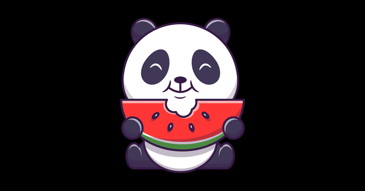 Cute Panda Eating Watermelon Cartoon - Panda - Sticker | TeePublic