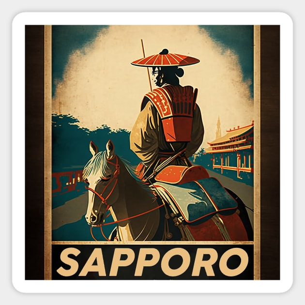 Sapporo Japan Samurai Vintage Travel Art Poster - Sapporo - Sticker ...