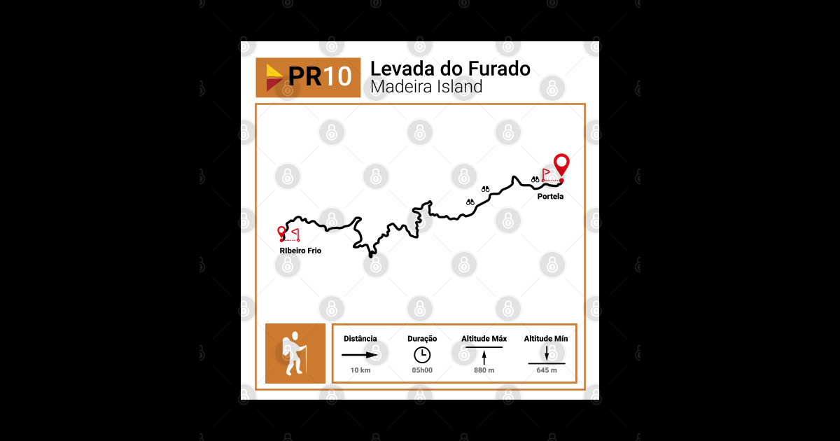 Madeira Island PR10 LEVADA DO FURADO trail map - Madeira - Posters and ...