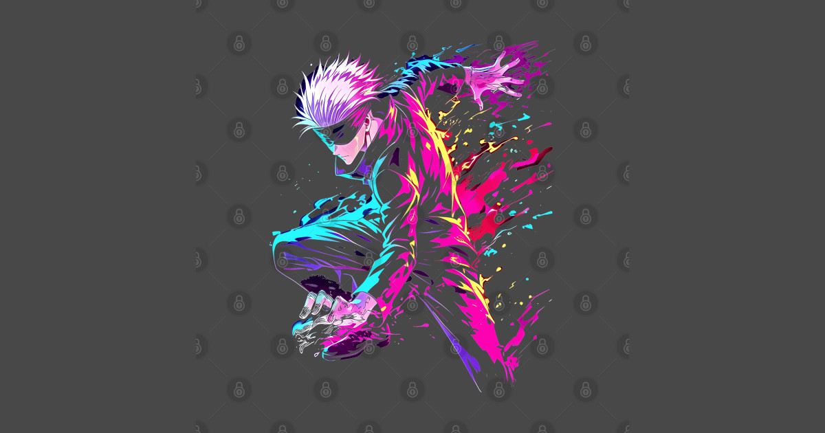 Neon Satoru Gojo Splash Art - Vibrant Jujutsu Kaisen Anime Design ...