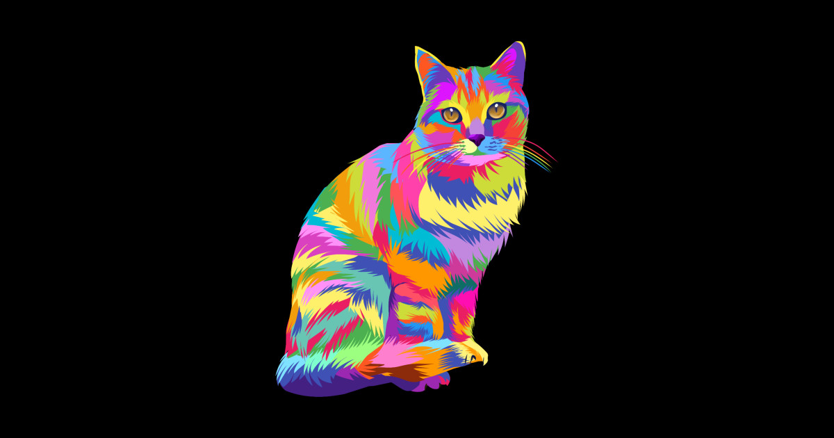 Colorful cute sitting cat - Cat - Sticker | TeePublic