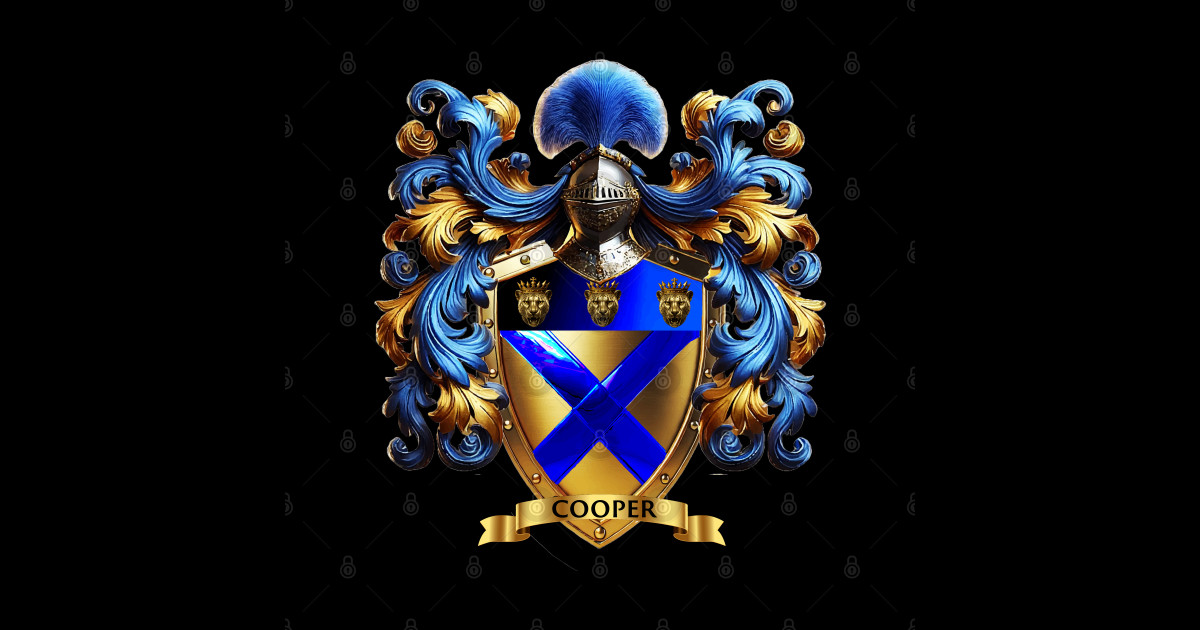 Cooper Family Crest Blue and Gold Shield with Crowned Cheetahs - Family ...