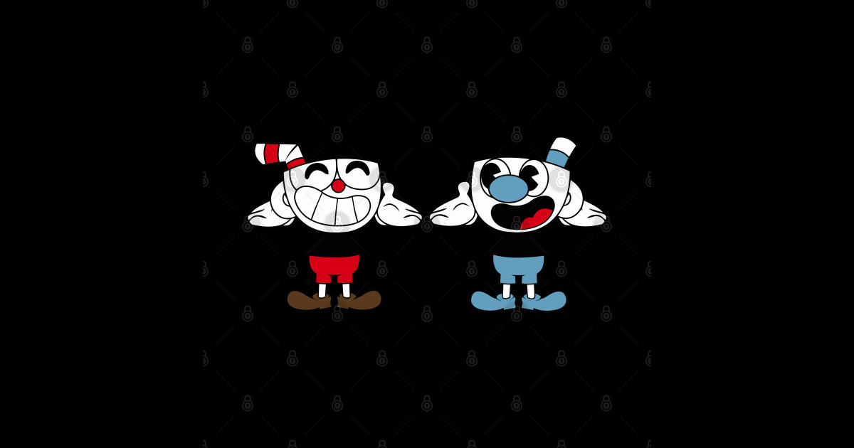 Happy Cuphead and Mugman - Cuphead And Mugman - Sticker | TeePublic