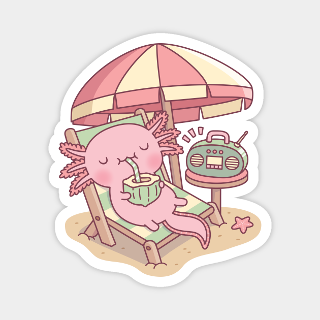 Cute Axolotl Chilling At The Beach - Cute Axolotl - Magnet | TeePublic