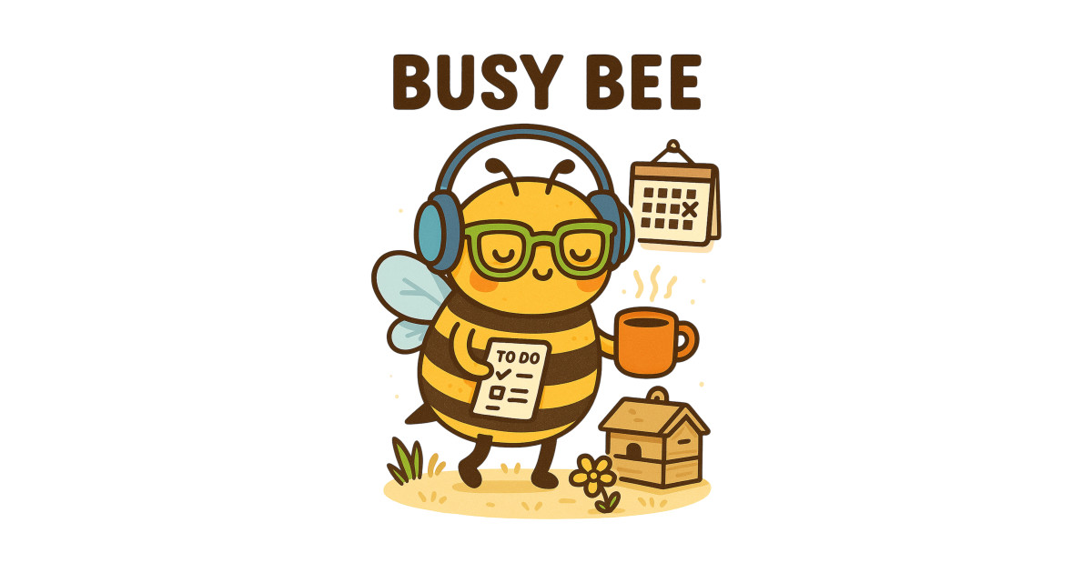 Busy Bee – Productive Cartoon Bee with Coffee and Headphones - Busy Bee ...