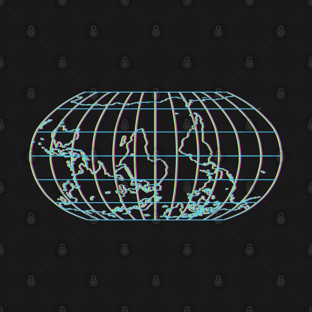 inverted world map with colourful line - World Map - T-Shirt | TeePublic