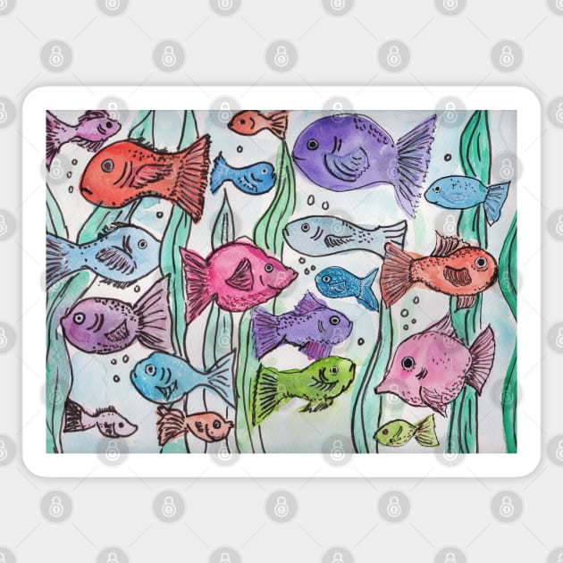 Back to School Fish 1 - Watercolor - Sticker | TeePublic