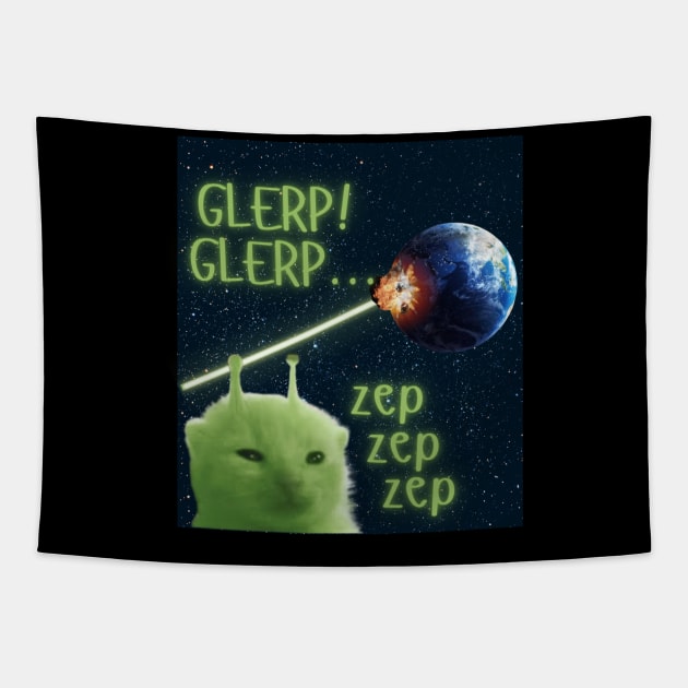 Glerp Glorp Funny Alien Cat Meme Brainrot Tee - Cat - Tapestry | TeePublic
