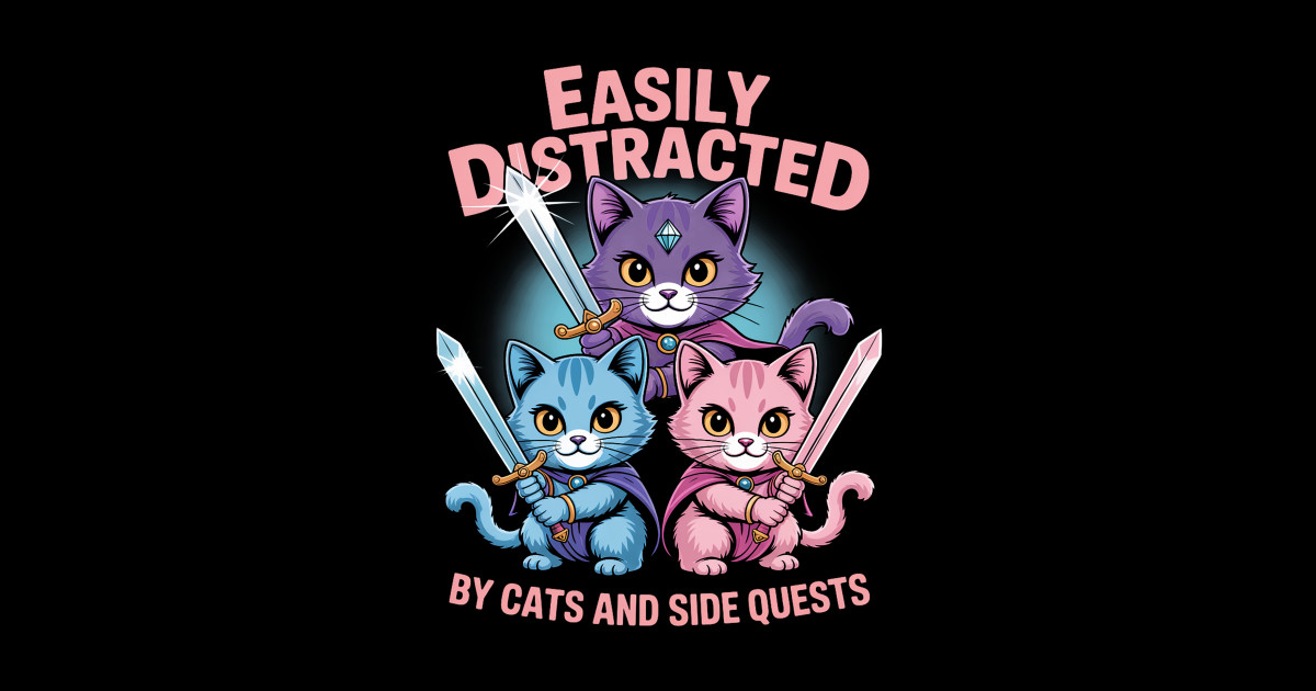 Rpg Gamer Cats Side Quest Distracted Nerdy Tabletop Men - Rpg Gamer ...