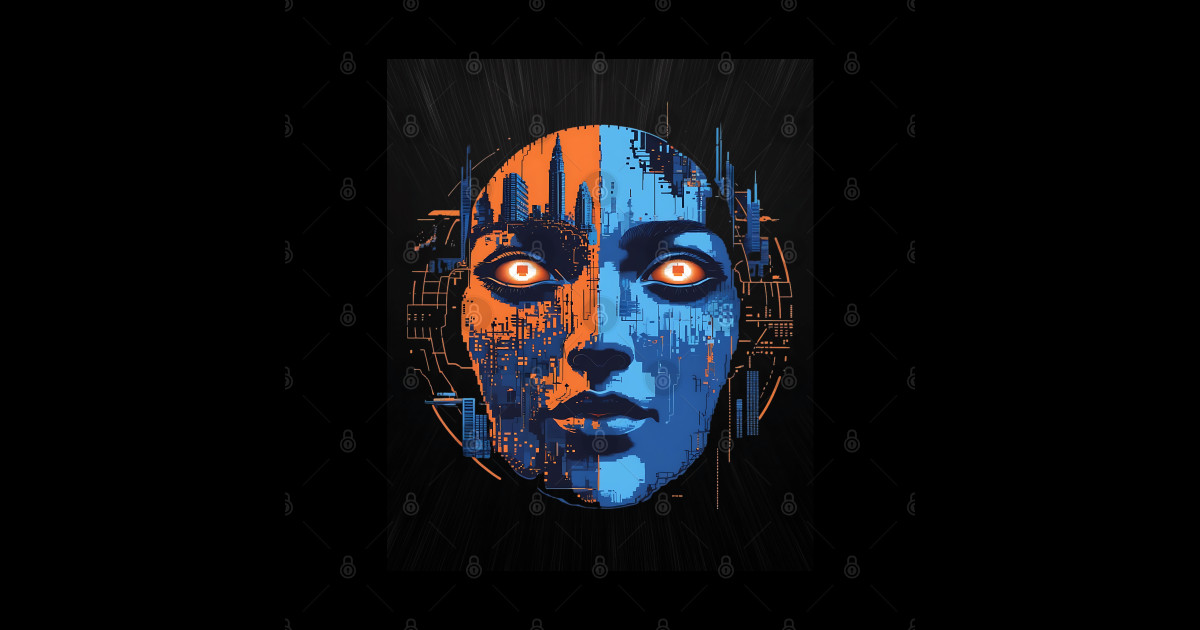Futuristic City Woman Face with Cyber Tech Split Design - Cyberpunk ...