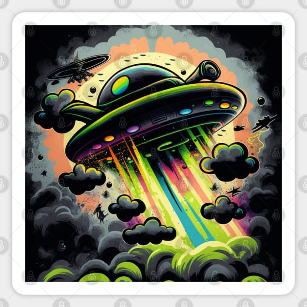 Cosmic UFO Splatter Paint - Ufo - Sticker | TeePublic
