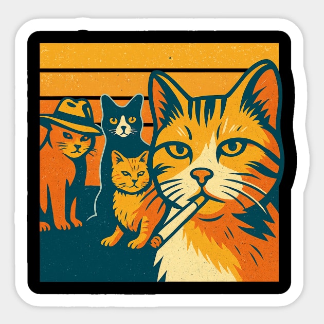 Smoking Cat Meme – Retro Funny Gang of Cats - Smoking Cat - Sticker ...