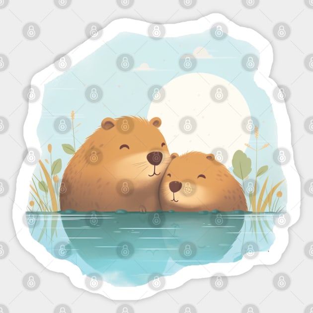 Two cute capybaras swimming in the sea - Capybaras - Sticker | TeePublic