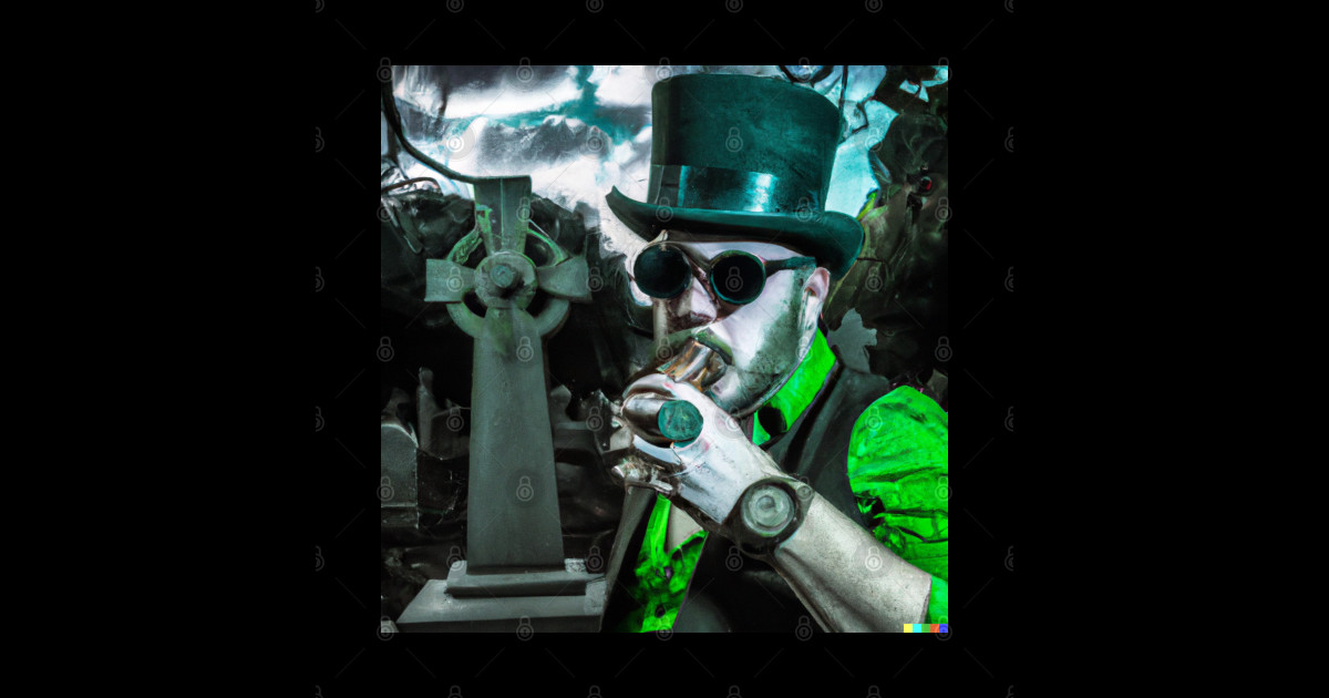 AI Generated Art, A Green Zombie Smoking A Cigar On An Old Cemetery ...