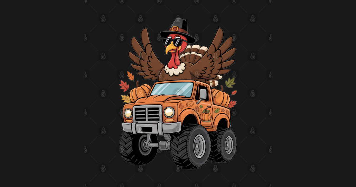 Thanksgiving Turkey Monster Truck with Pumpkins and Fall Leaves ...