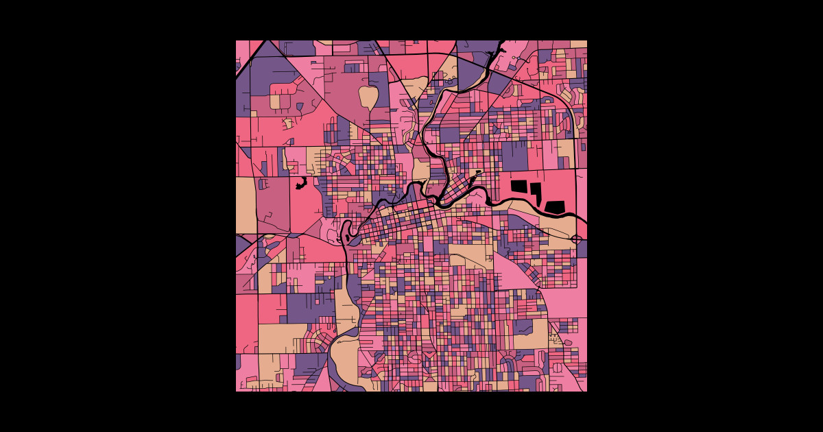 Fort Wayne Map Pattern in Purple & Pink - Fort Wayne Map - Posters and ...