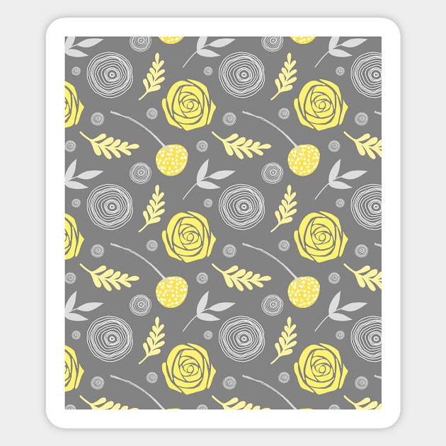 Floral yellow grey - Girly - Sticker | TeePublic