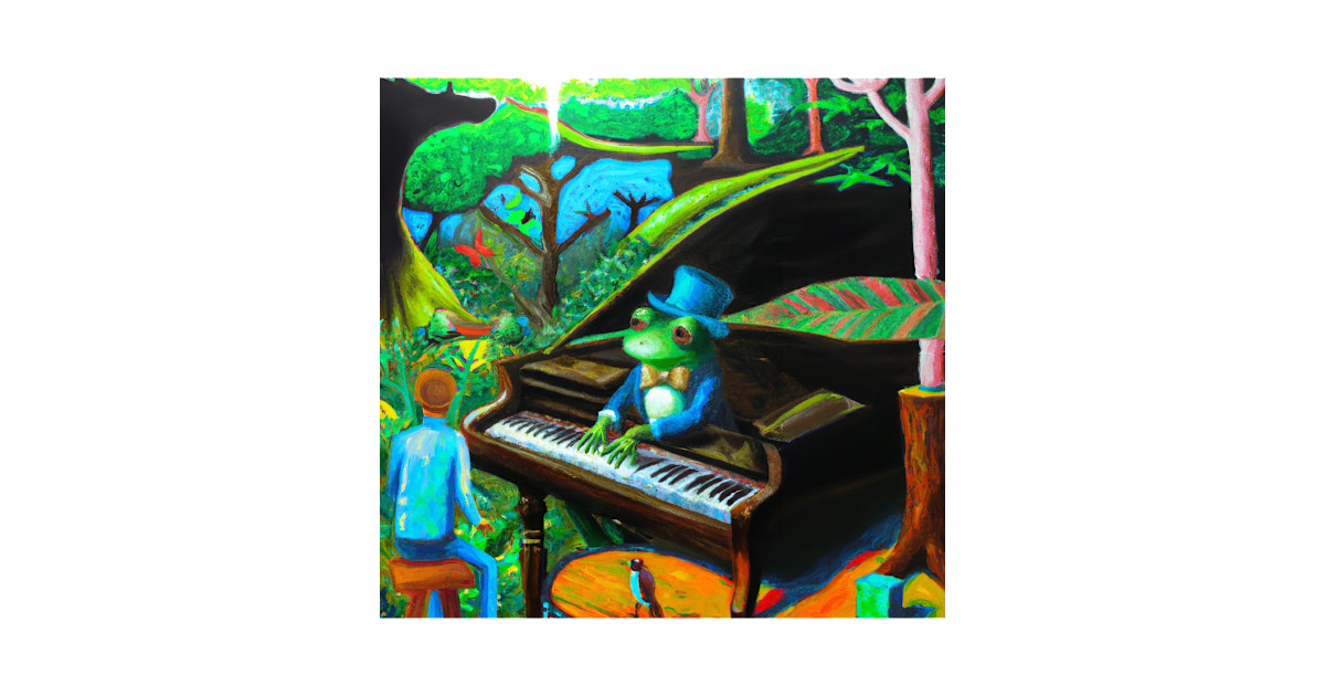 Weirdcore Surreal Frog Pianist Oil Painting - Goblincore - T-Shirt ...