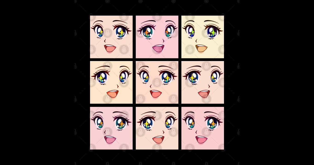 Kawaii Anime Girl Grid - Anime Girl Face - Sticker | TeePublic
