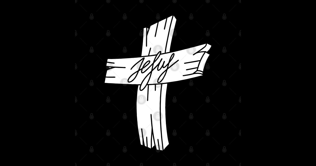 A wooden cross with the inscription Jesus. - Wooden Cross - Sticker ...