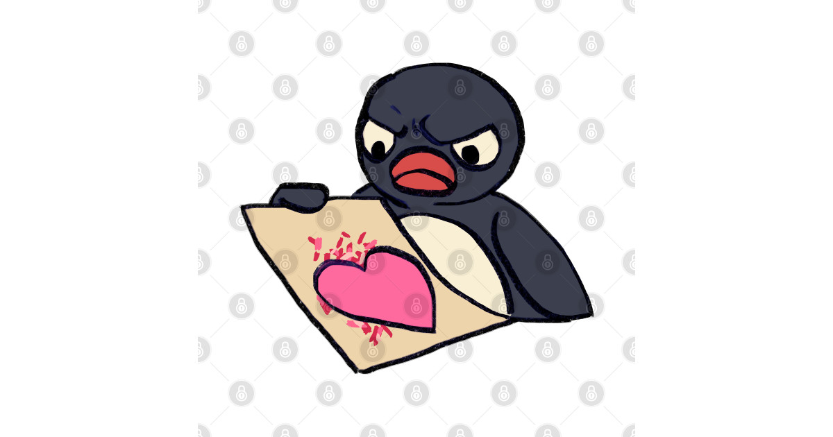 angry pingu penguin with messy heart craft meme - Pingu - T-Shirt ...