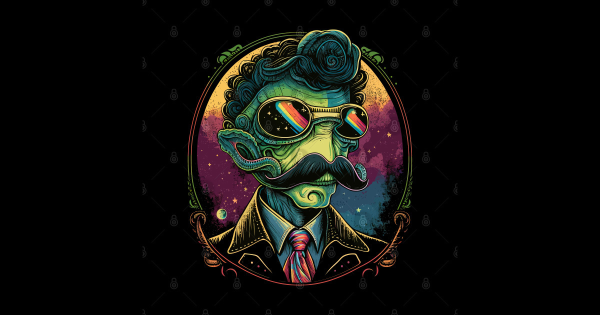 The Mustache Alien Retro Look - Mustache - Sticker | TeePublic