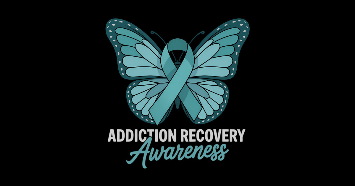 Month Teal Ribbon Butterfly Addiction Recovery Awareness - Addiction ...