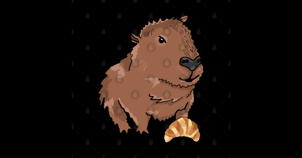 Capybara with Croissant - Capybara - Sticker | TeePublic