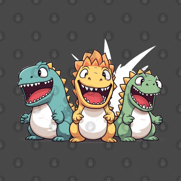 three Godzilla happy mood in kawaii cartoon style - Godzilla - T-Shirt ...