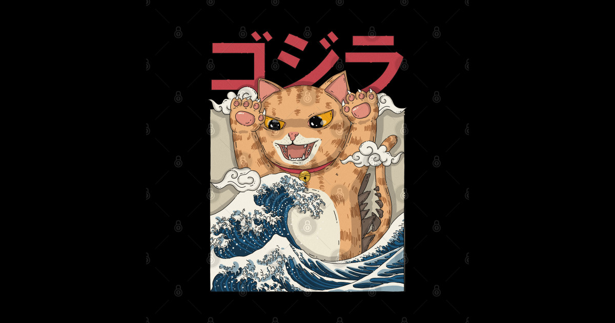 Catzilla In The Great Wave - Godzilla - Sticker | TeePublic