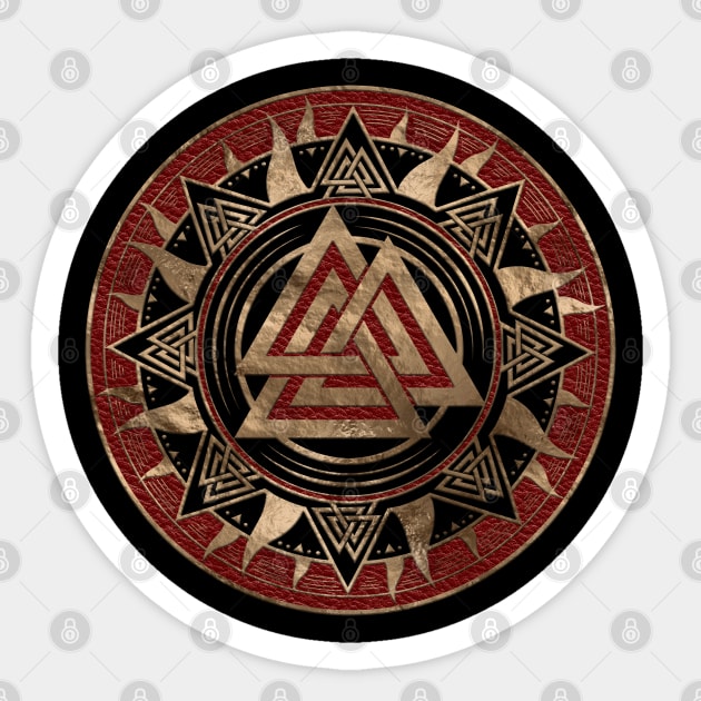 Valknut Symbol Red Leather and gold - Valknut - Sticker | TeePublic
