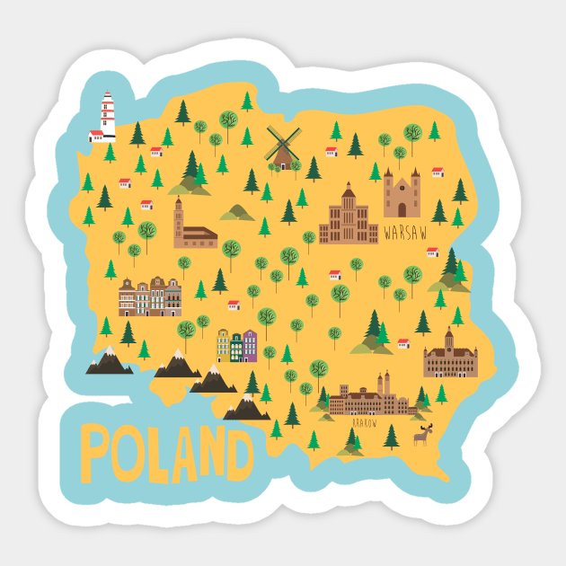 Poland Illustrated Map - Poland - Sticker | TeePublic