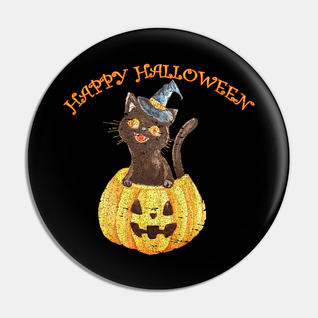 Happy Halloween cute black cat - Halloween Day Gifts - Pin | TeePublic Happy Halloween cute black cat - Halloween Day Gifts - Pin | TeePublic