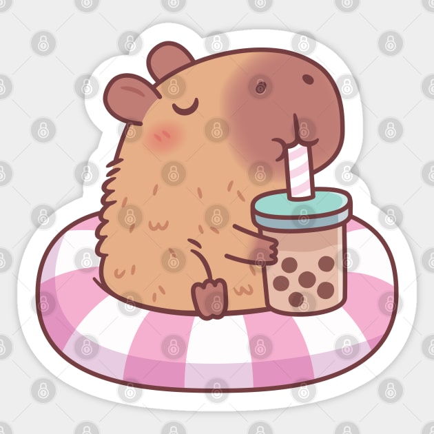 Cute Capybara On Pool Float Drinking Bubble Tea - Cute Capybara ...