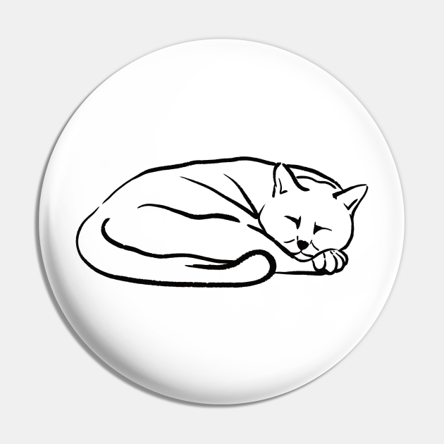 Line Drawing Of A Sleeping Cat Line Drawing Cat Pin Teepublic