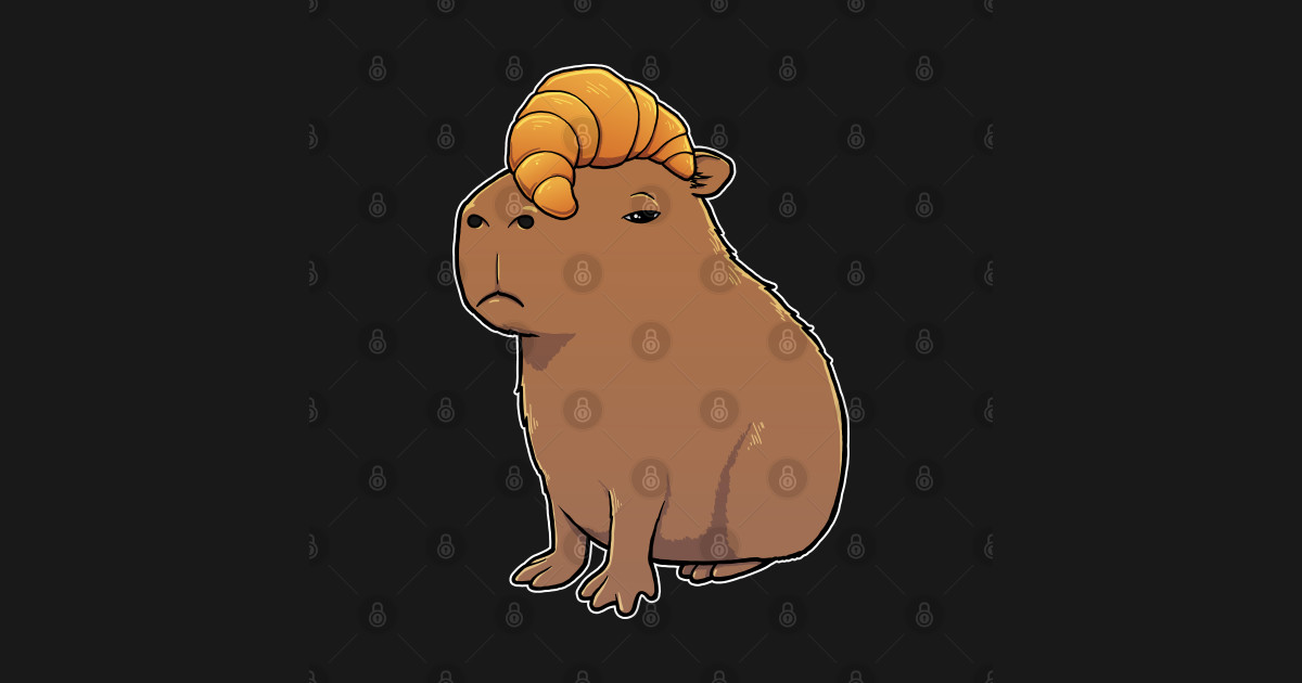 Capybara with a Croissant on its head - Capybaras - T-Shirt | TeePublic