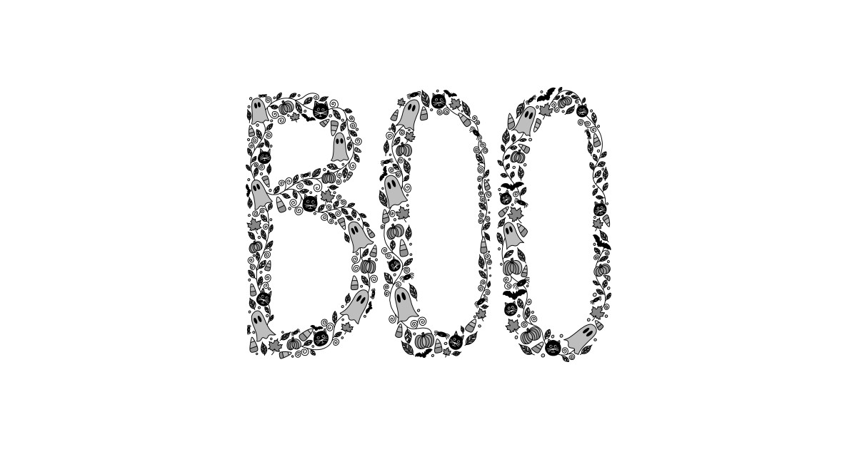 Halloween Boo Line Art - Black & Gray - Halloween - T-Shirt | TeePublic