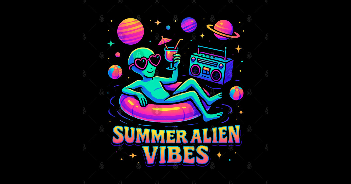 Summer Alien Vibes - Aliens - Sticker | TeePublic